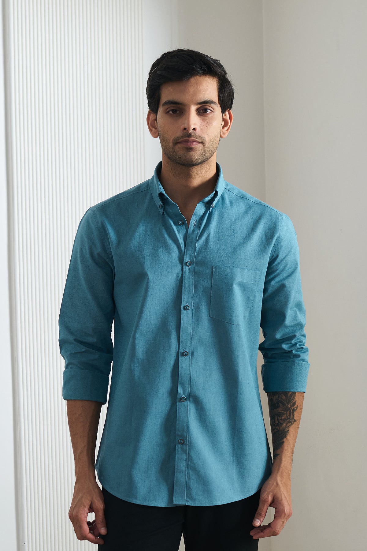 Buy Sea Blue Cotton Linen shirts | Beyours