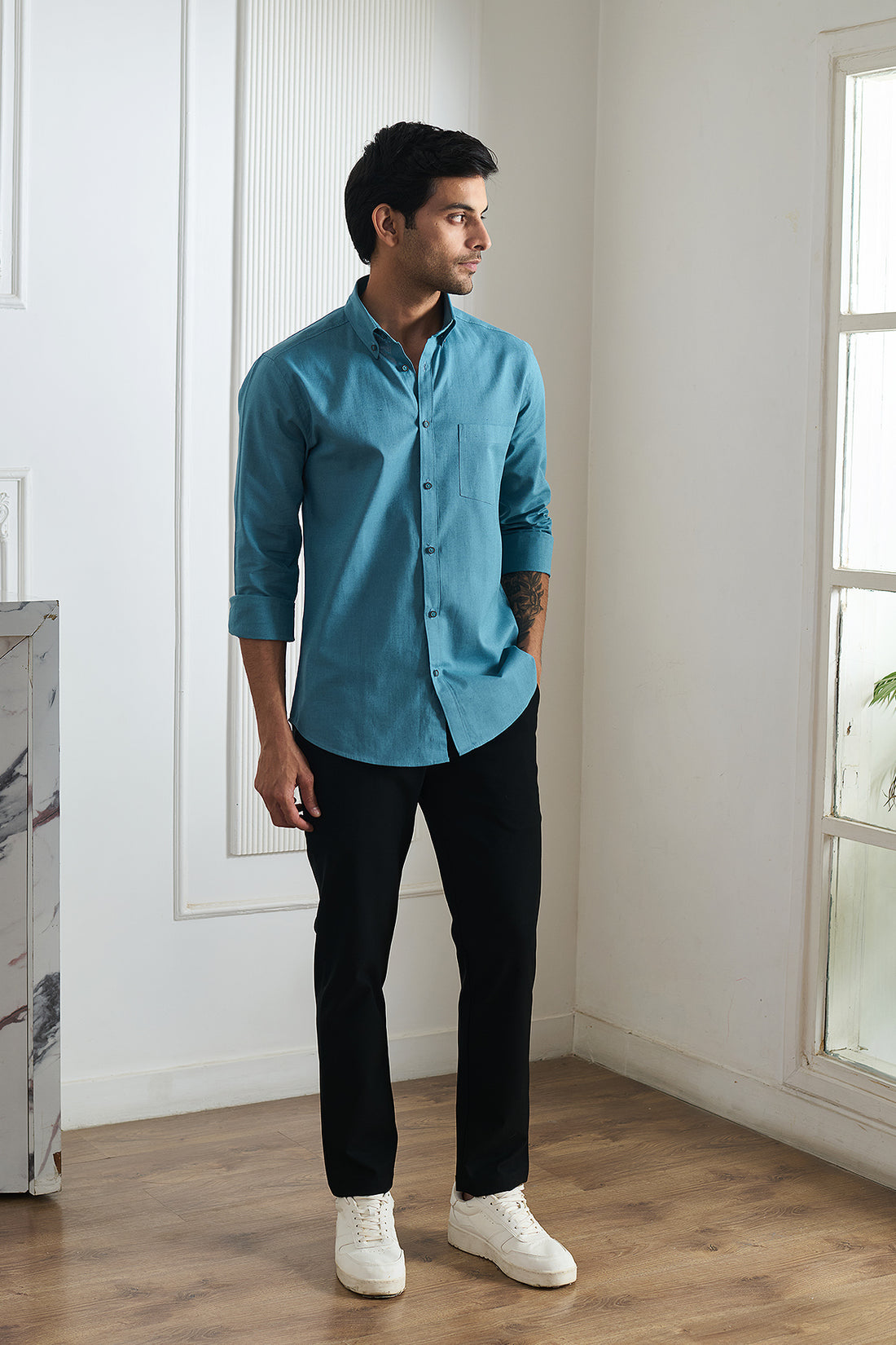 Buy Sea Blue Cotton Linen shirts | Beyours