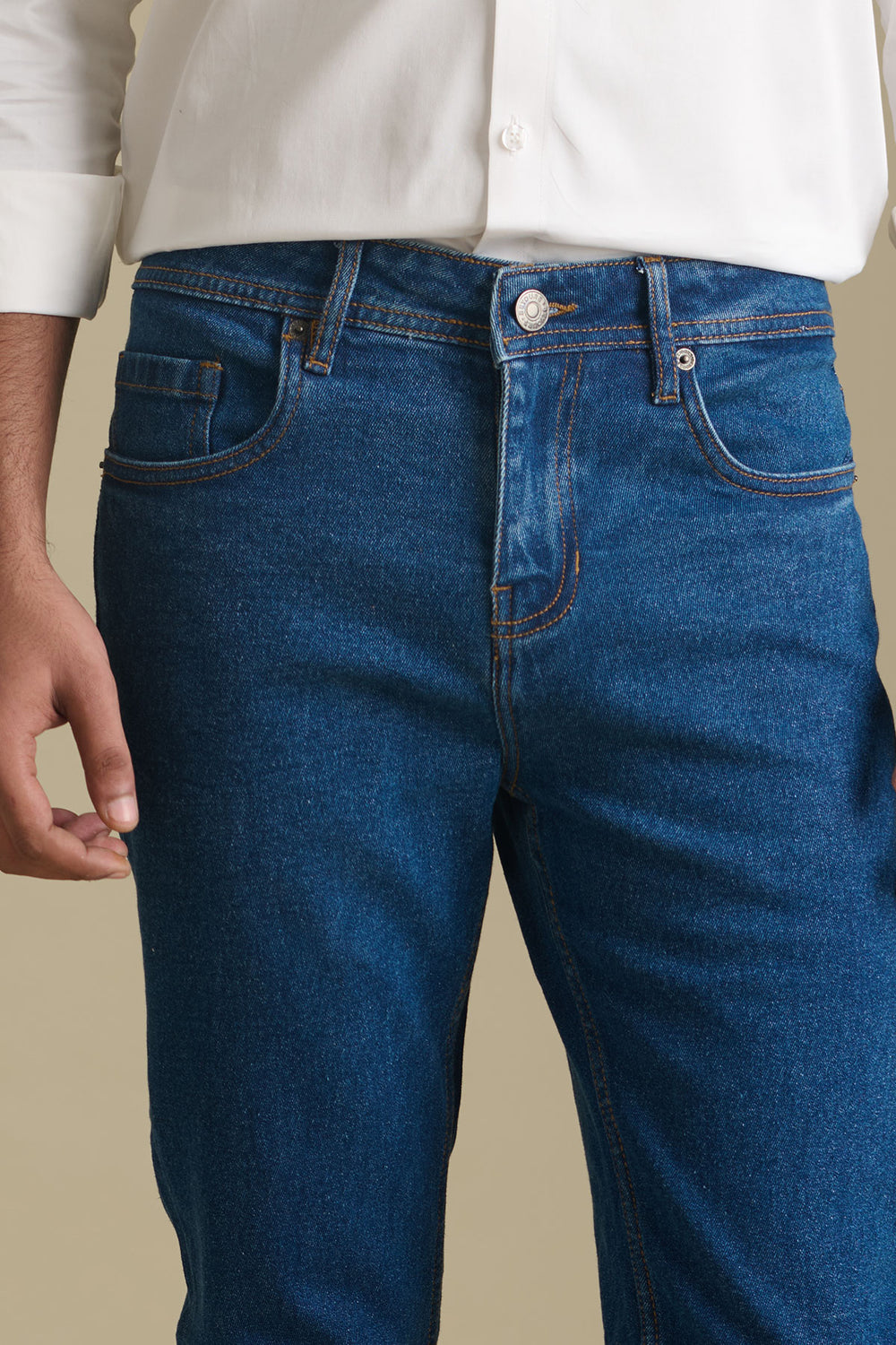 Buy Mid Blue Denim Jeans from Beyours